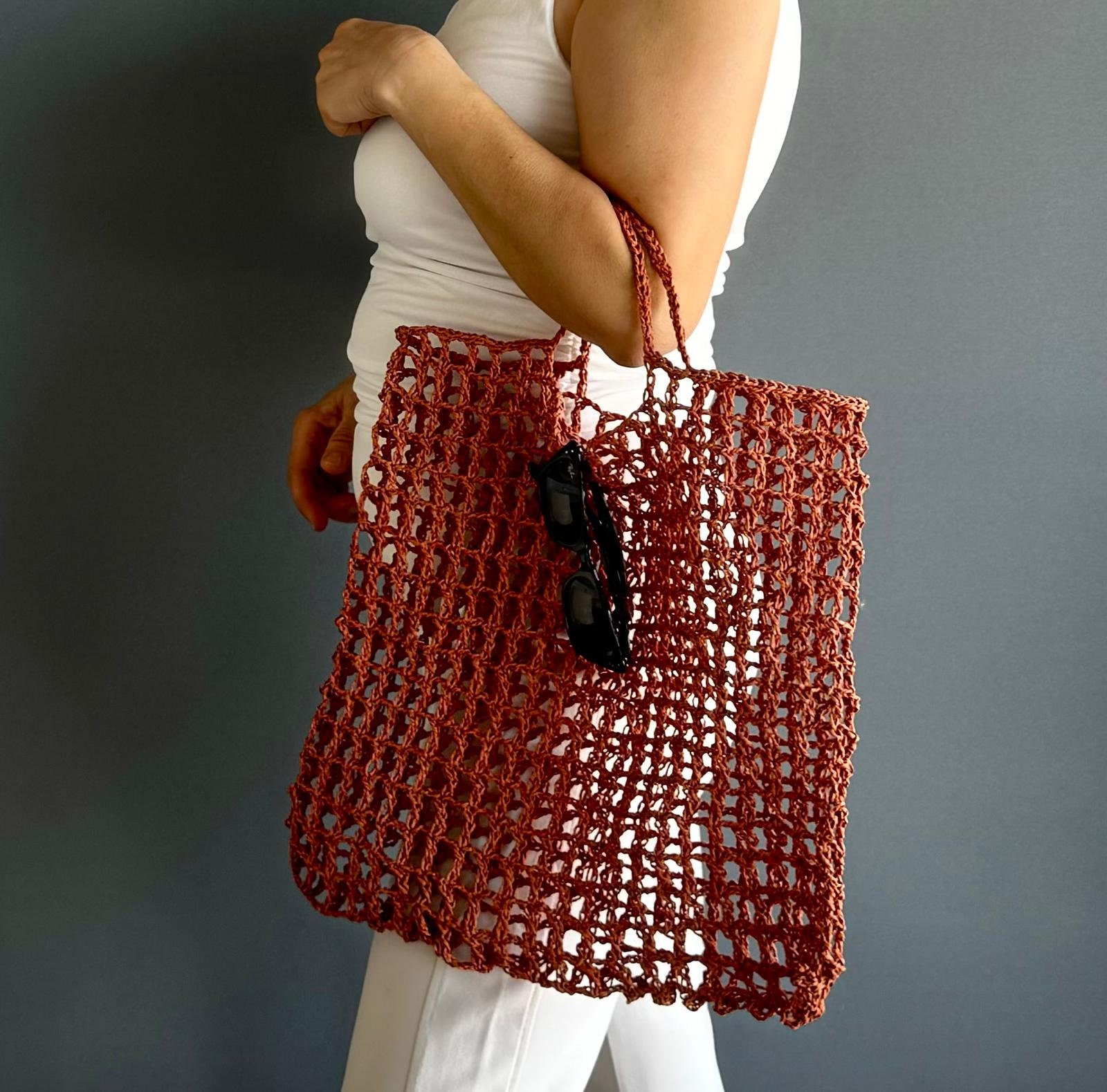 Crochet Fishnet Paper Yarn Tote Bag, Shopping . - Etsy