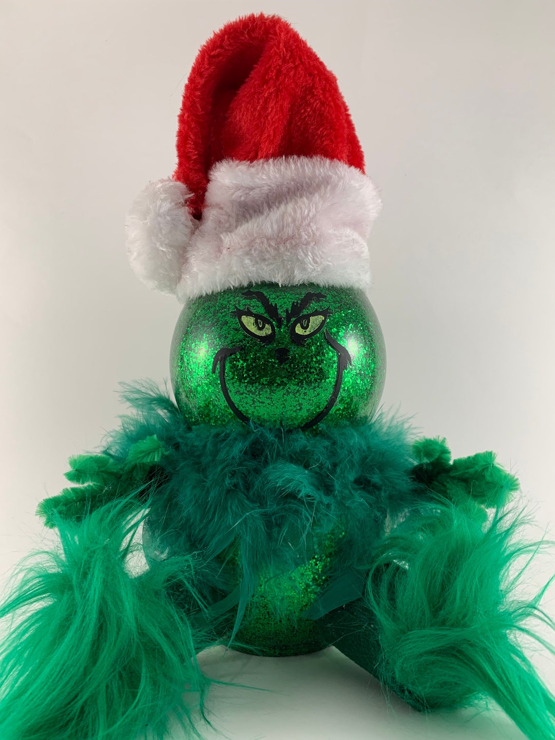 Christmas Grinch Glass Statue - 12" Tall, Handcrafted Holiday ...
