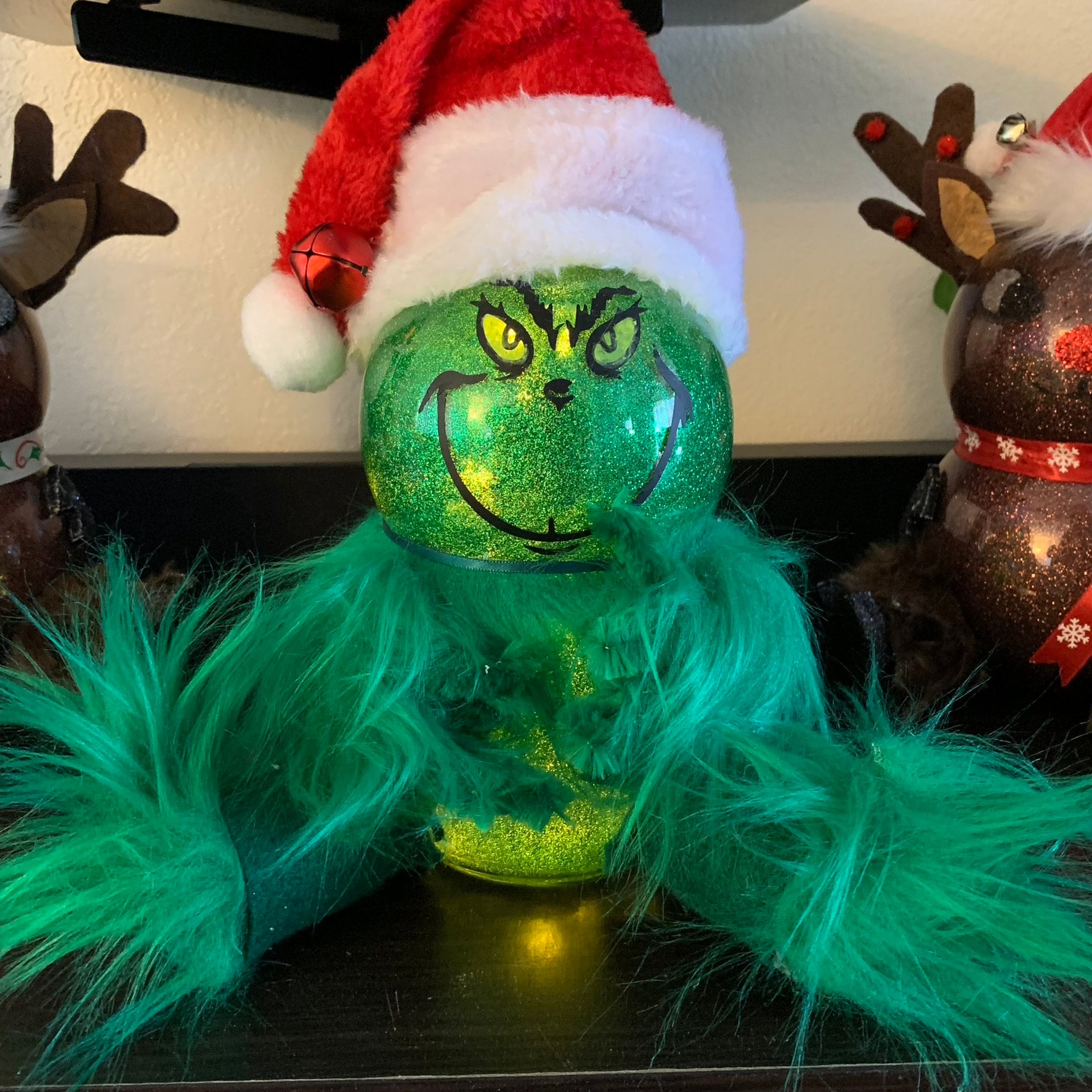 Christmas Grinch Glass Statue 12 Tall, Handcrafted Holiday Decoration ...