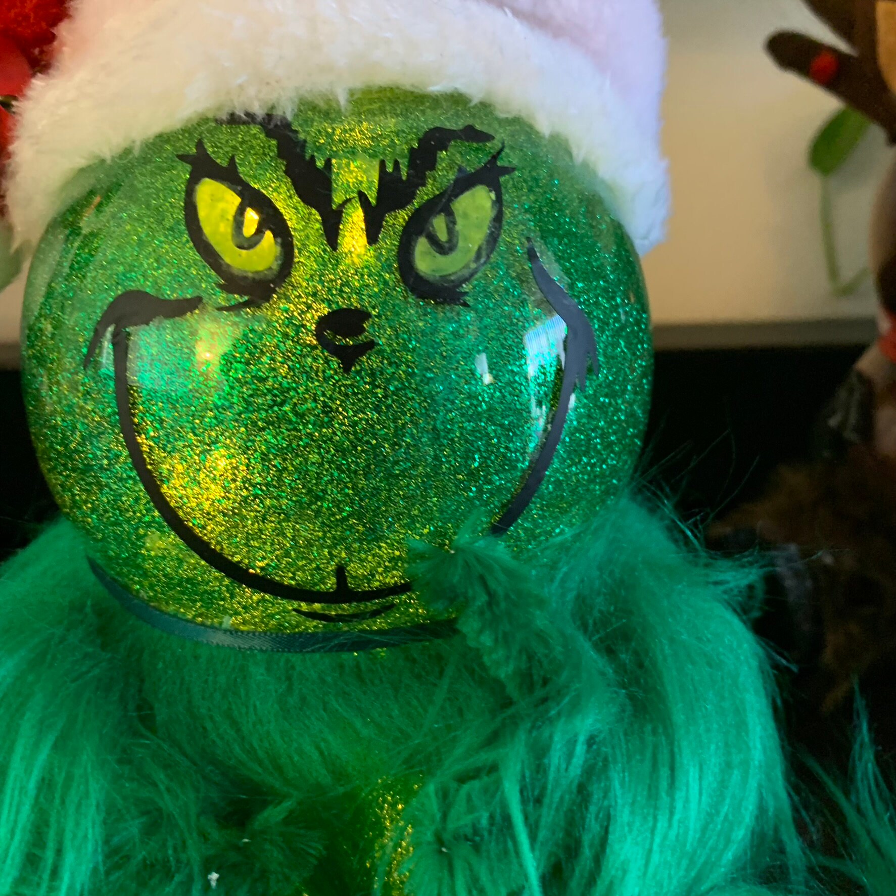 Christmas Grinch Glass Statue 12 Tall, Handcrafted Holiday Decoration ...