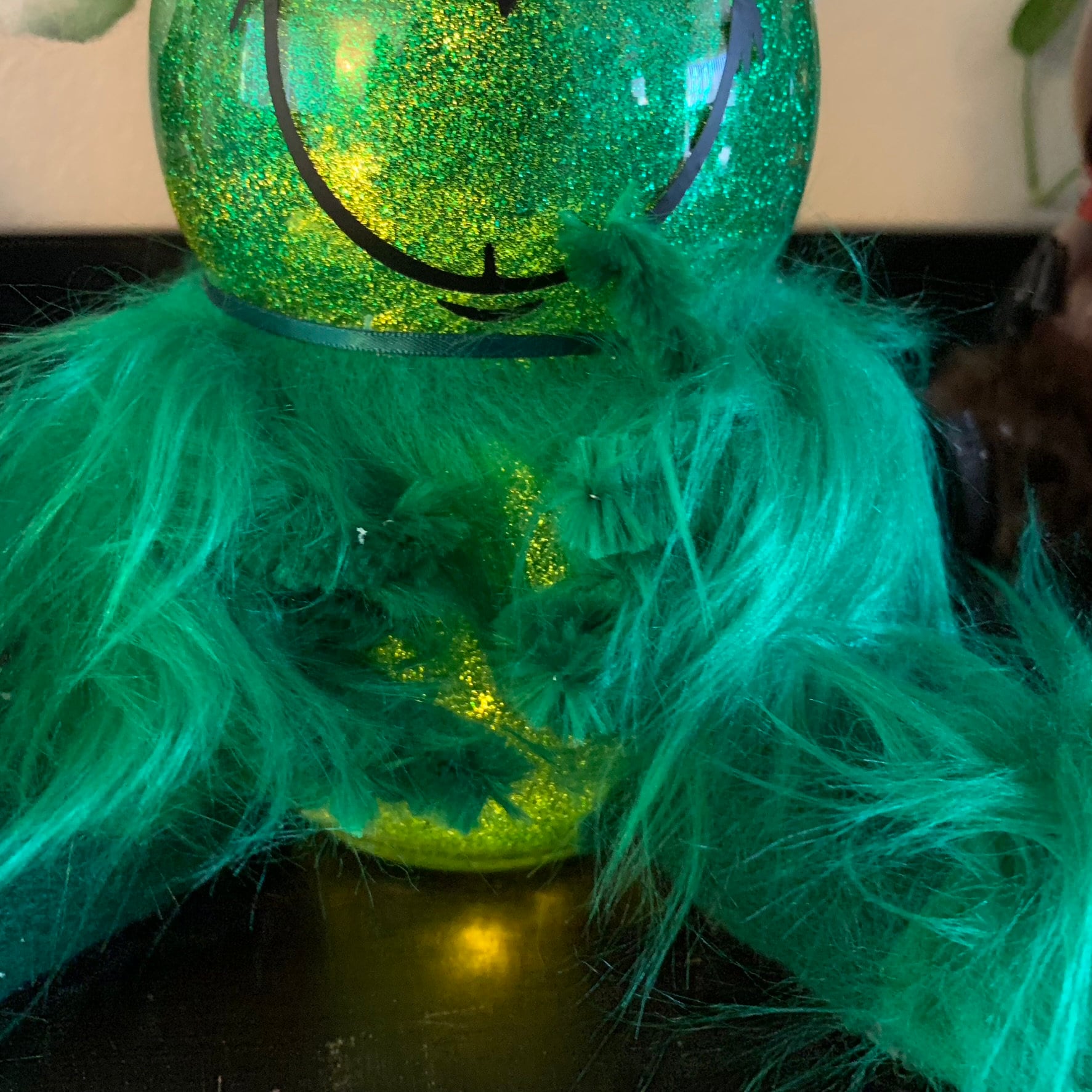 Christmas Grinch Glass Statue 12 Tall, Handcrafted Holiday Decoration ...