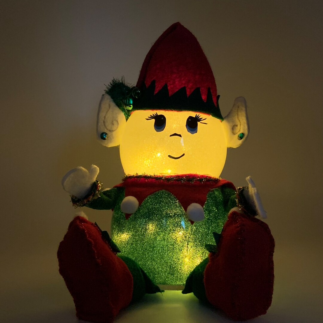 Christmas Girl Elf Glass Statue W/lights - Etsy