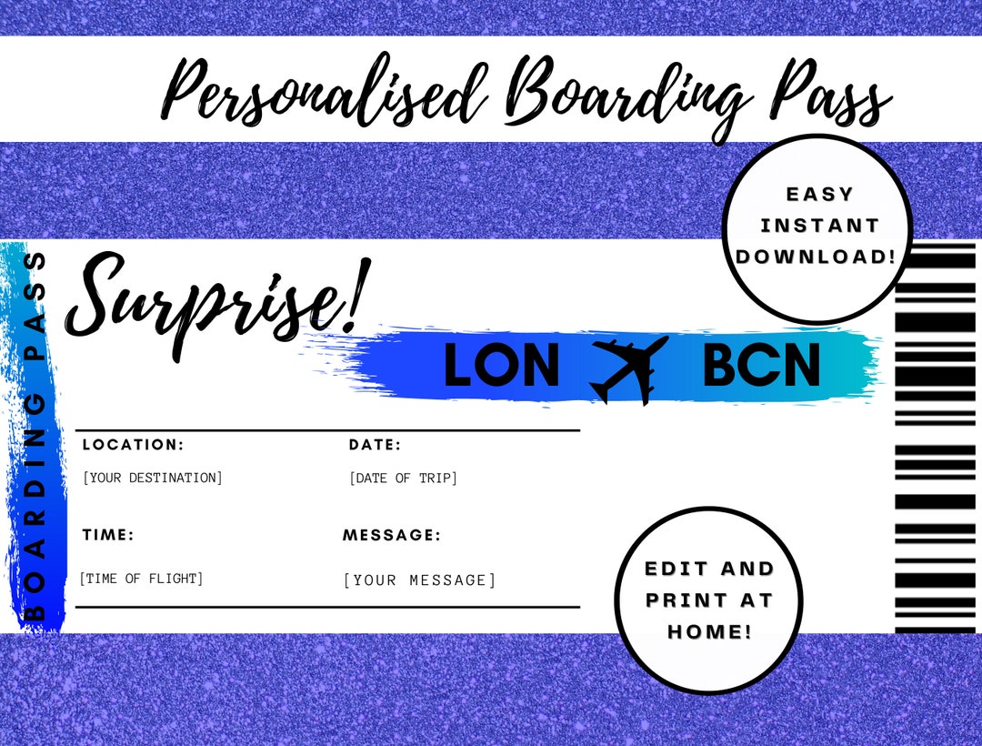 Printable Personalised Plane Ticket Flight Ticket Surprise - Etsy