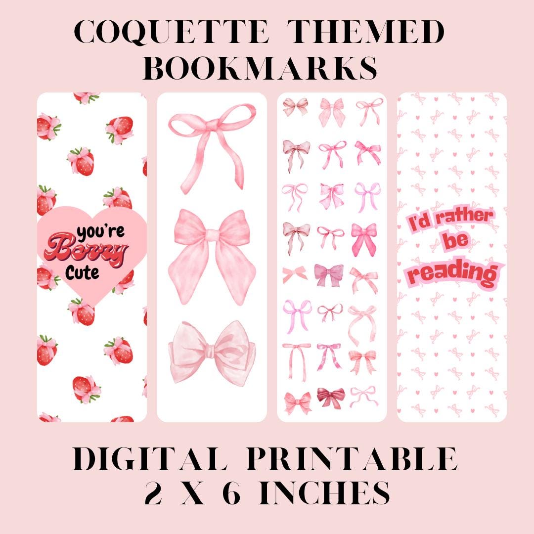 Coquette Bookmarks | Cute Pastel | Digital Downloads | Set of 4 - Etsy