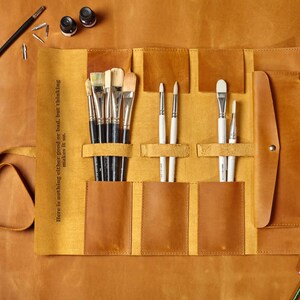 Artist Tool Roll Bag, Leather Brush Roll, Birthday Art Gift, Travel Art ...