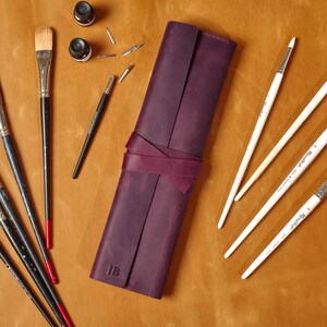 Custom Womens Gift, Leather Brush Roll, Artist Tool Roll Bag, Travel ...