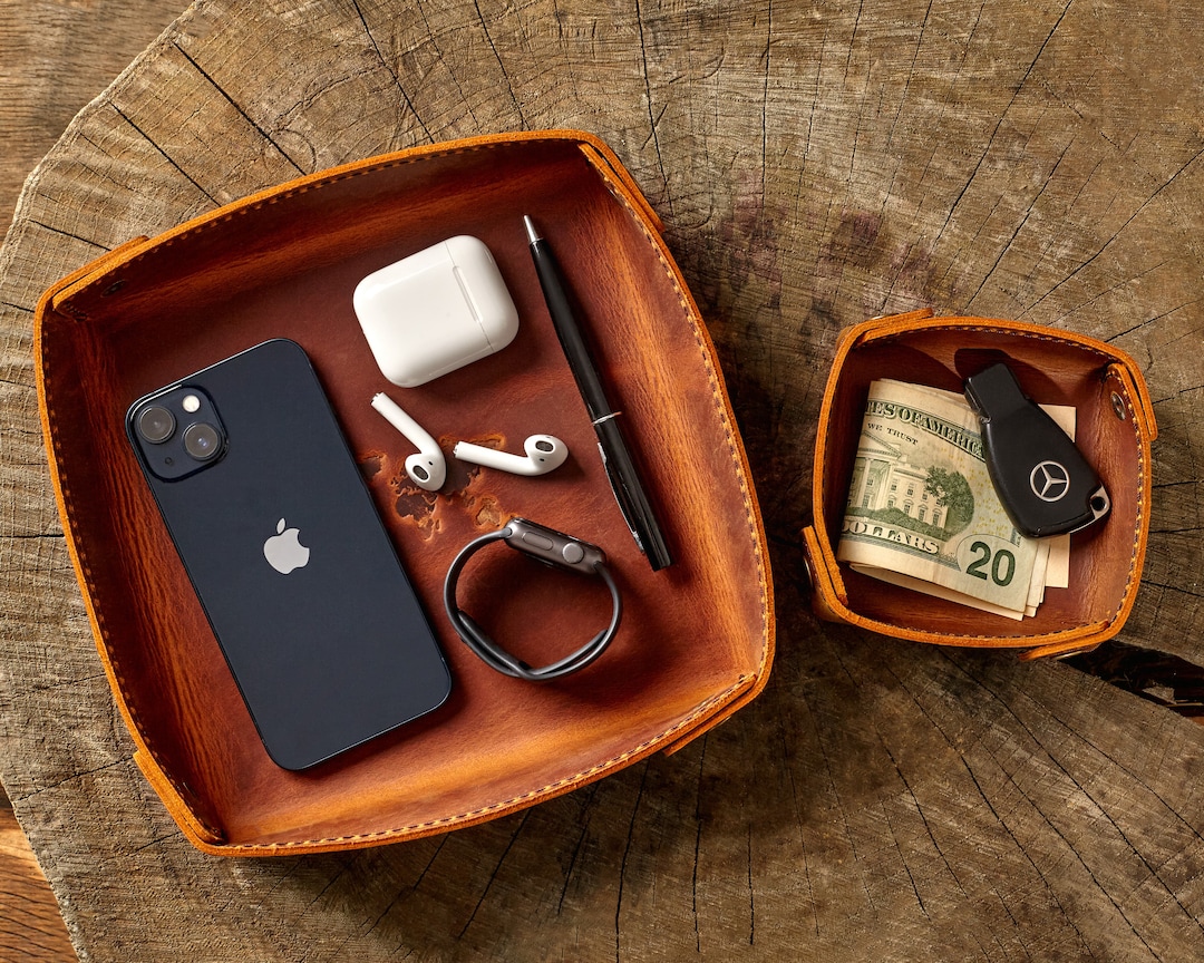 Leather Watch Tray, Mens Personalized Valet Tray Gift, Leather Valet ...