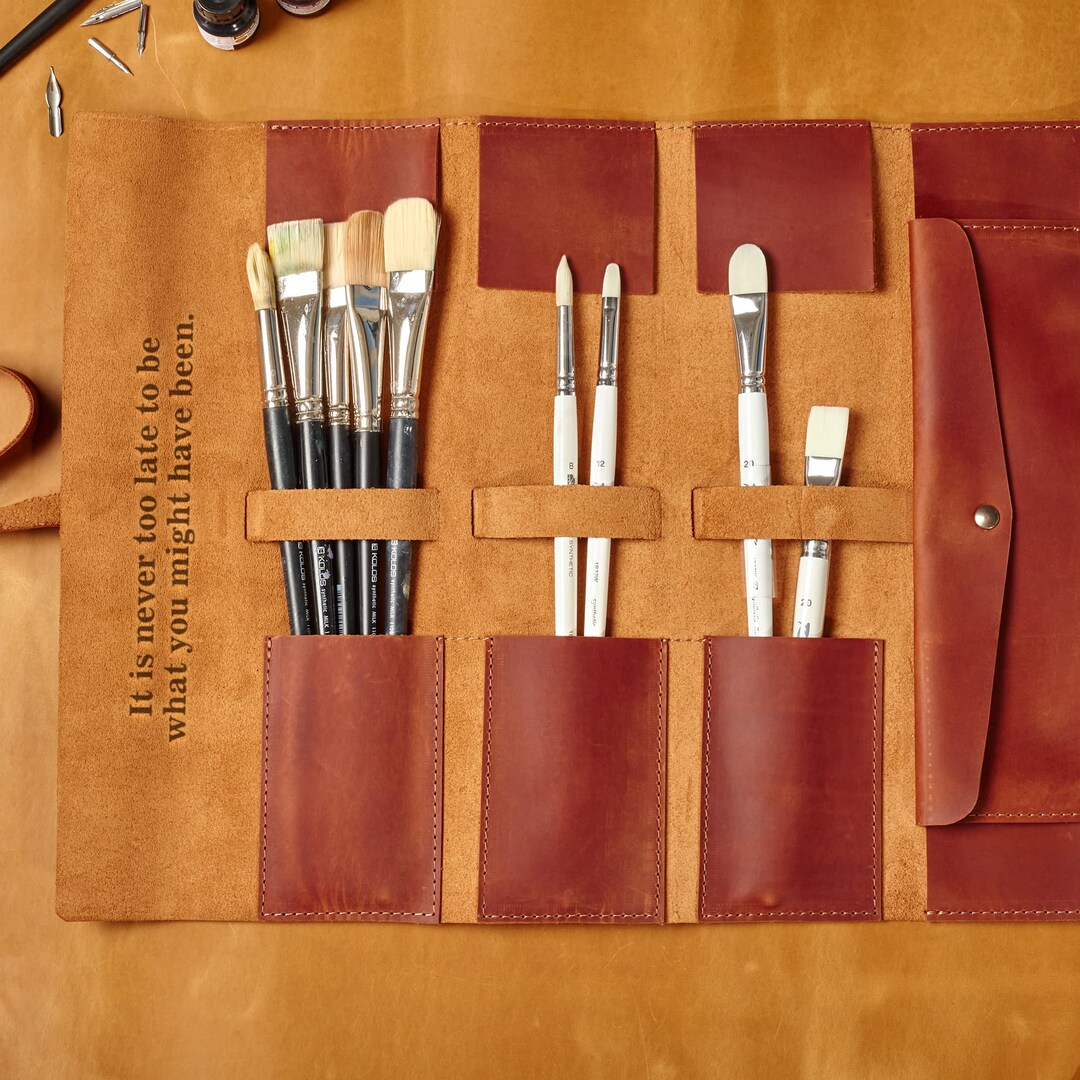 Travel Art Case Roll, Leather Brush Roll, Artist Tool Roll Bag, Brushes ...