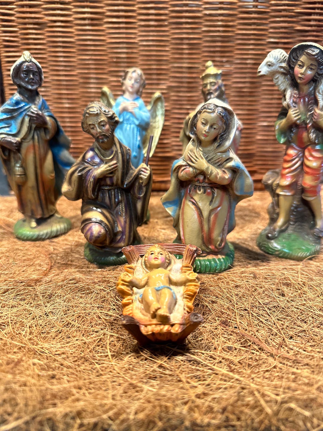 Vintage Italian Hand-painted Chalkware Collection, 'nativity' Scene, 7 ...