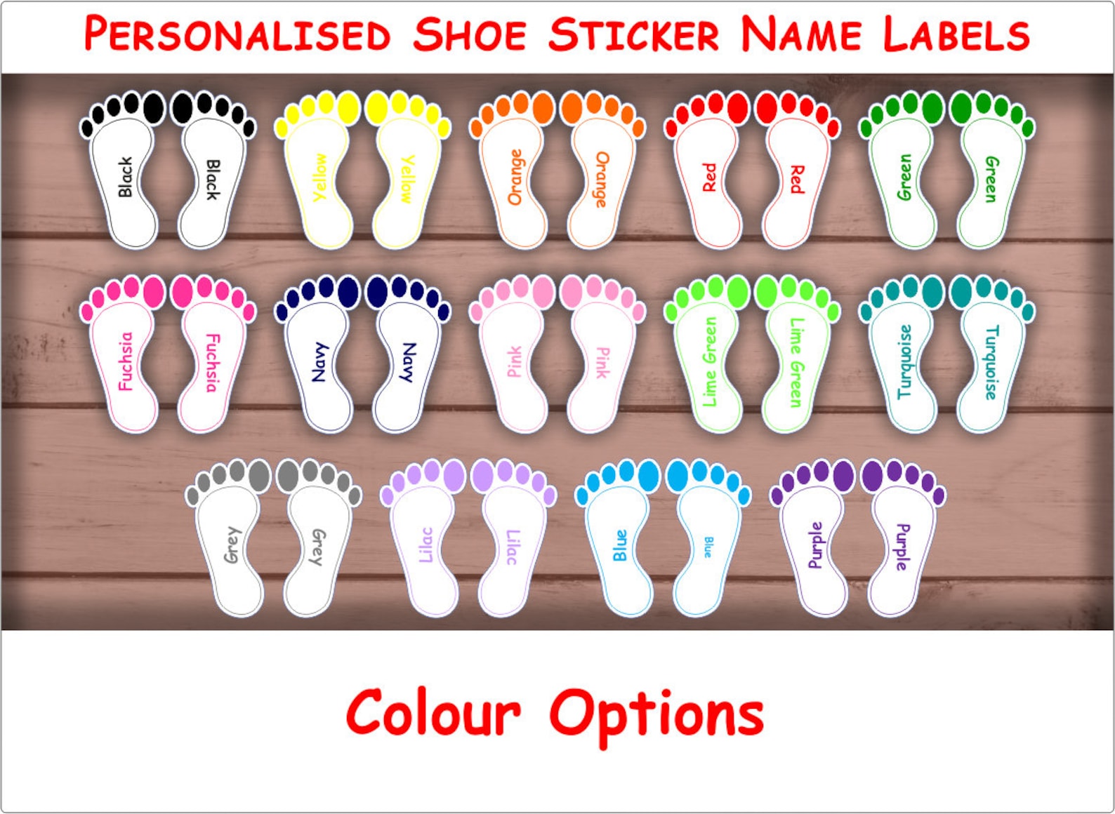 18 Pairs White Coloured Feet Shaped Personalised Waterproof Shoe Name ...