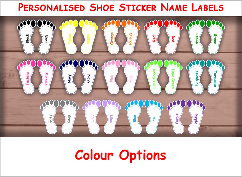 18 Pairs White Coloured Feet Shaped Personalised Waterproof Shoe Name ...