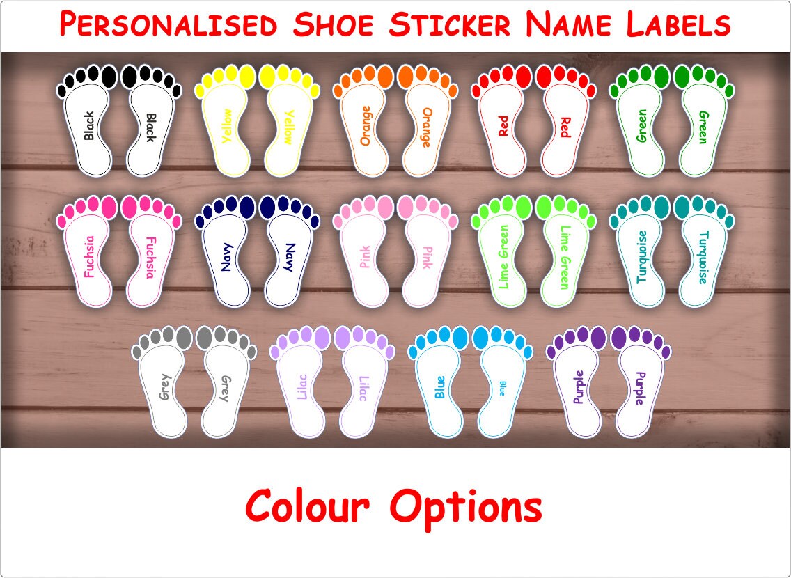 18 Pairs White Coloured Feet Shaped Personalised Waterproof Shoe Name ...