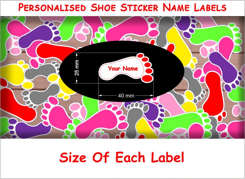 18 Pairs White Coloured Feet Shaped Personalised Waterproof Shoe Name ...