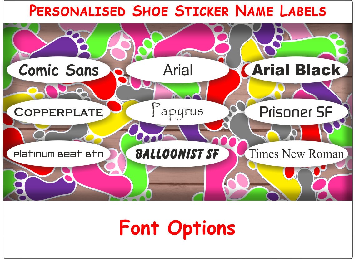 18 Pairs White Coloured Feet Shaped Personalised Waterproof Shoe Name ...