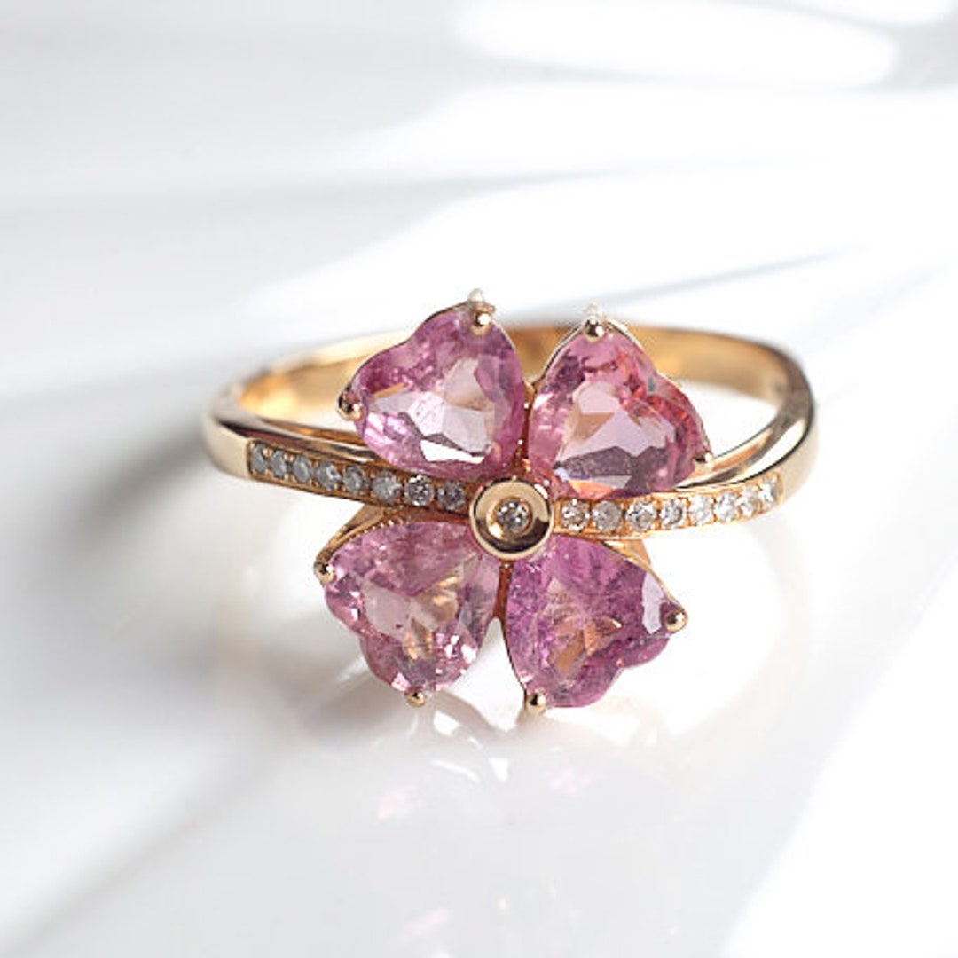 Pink Sapphire Flower Proposal Ring 14K Gold Heart Shape Sapphire ...