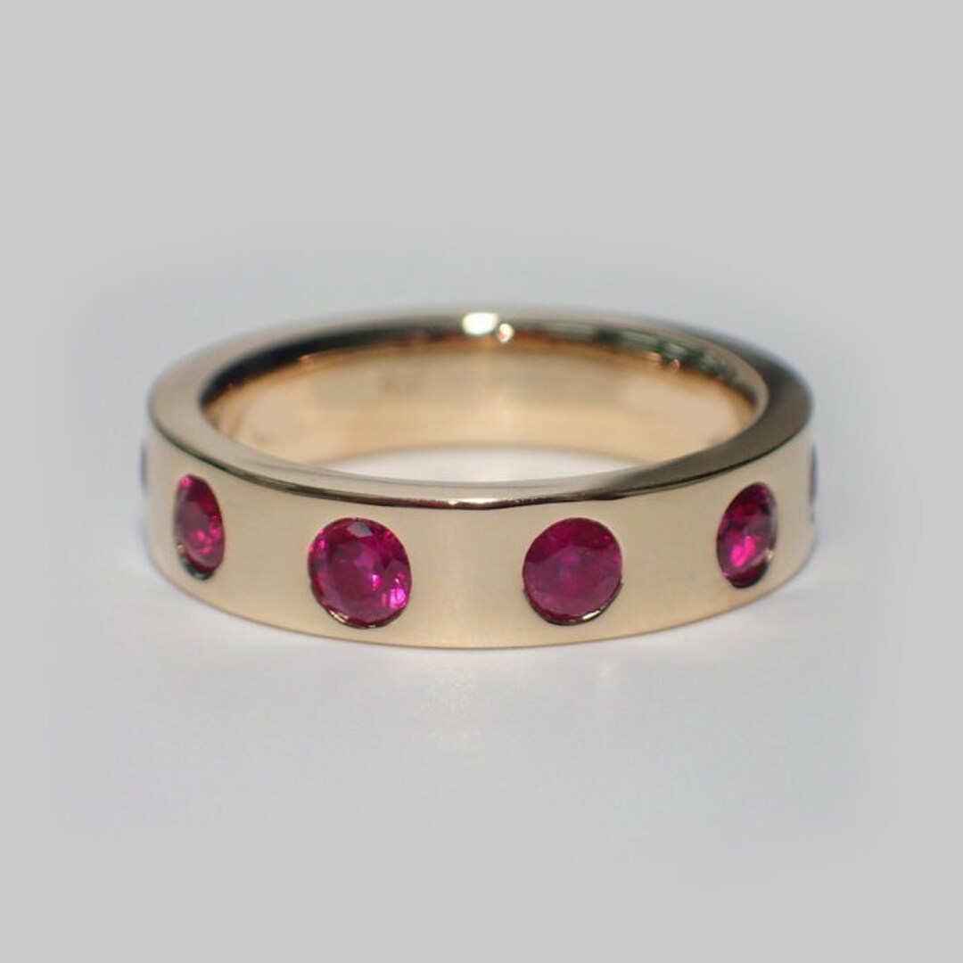 Flush Setting Ruby Eternity Band 9K Gold Round Ruby Cluster Gifted Band ...