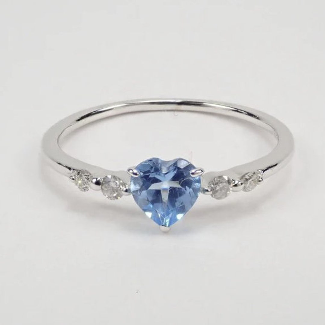 Swiss Blue Topaz Heart Promise Ring Silver Heart Shape Daily Worn Ring ...