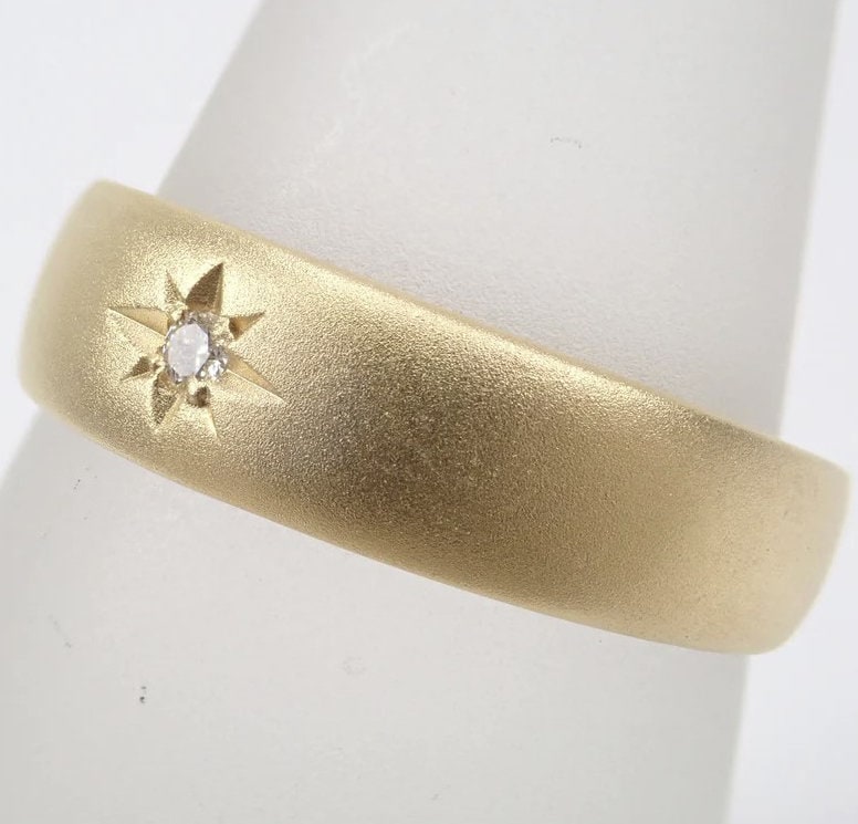 4 Point Star Setting Diamond Wedding Band 14K Satin Finished Texture ...