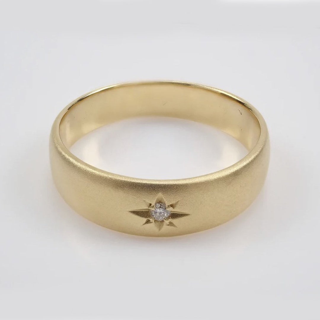 4 Point Star Setting Diamond Wedding Band 14K Satin Finished Texture ...