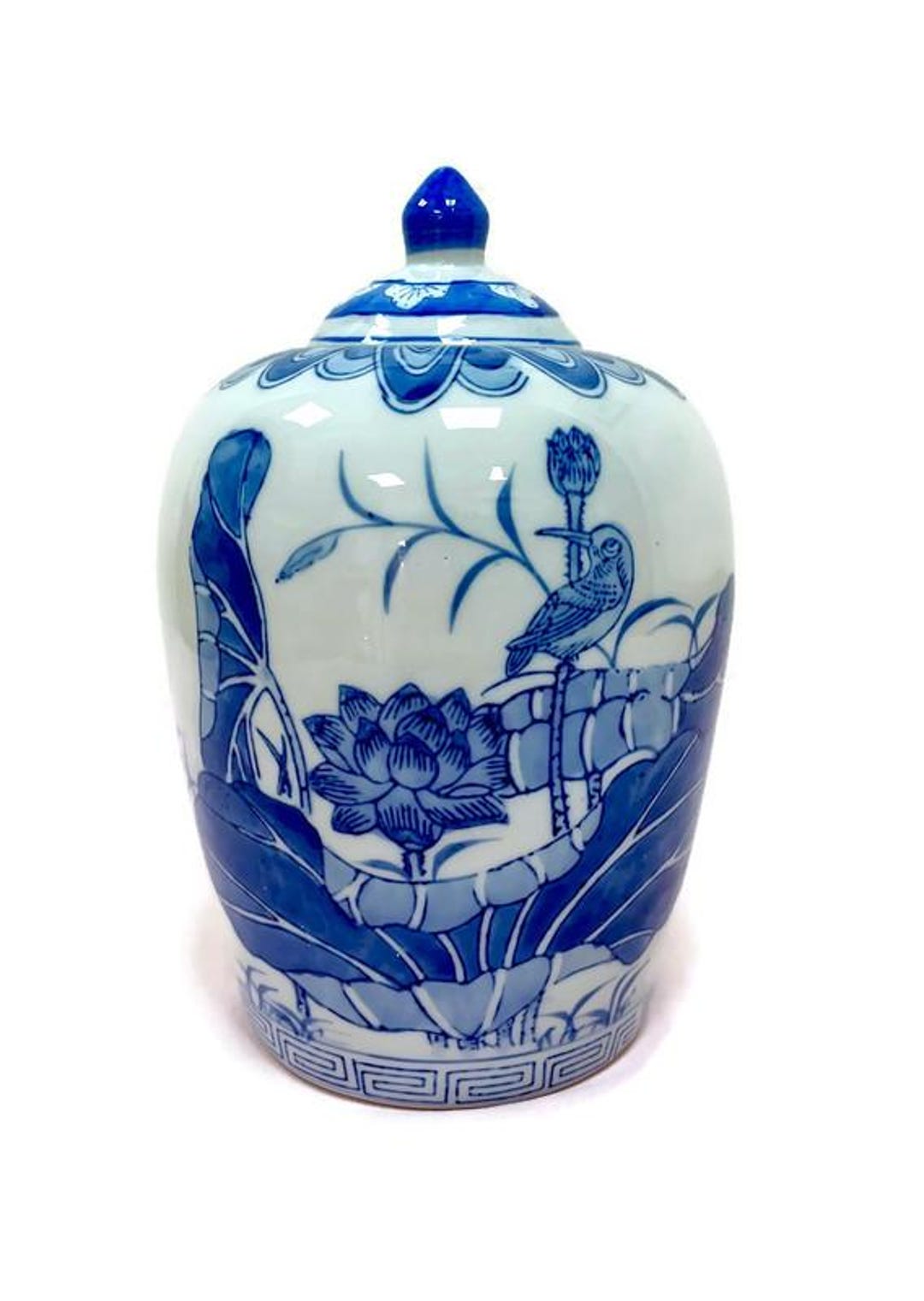 Vintage Japanese Porcelain Jar With Lid: Hand-painted Water Lilies and ...
