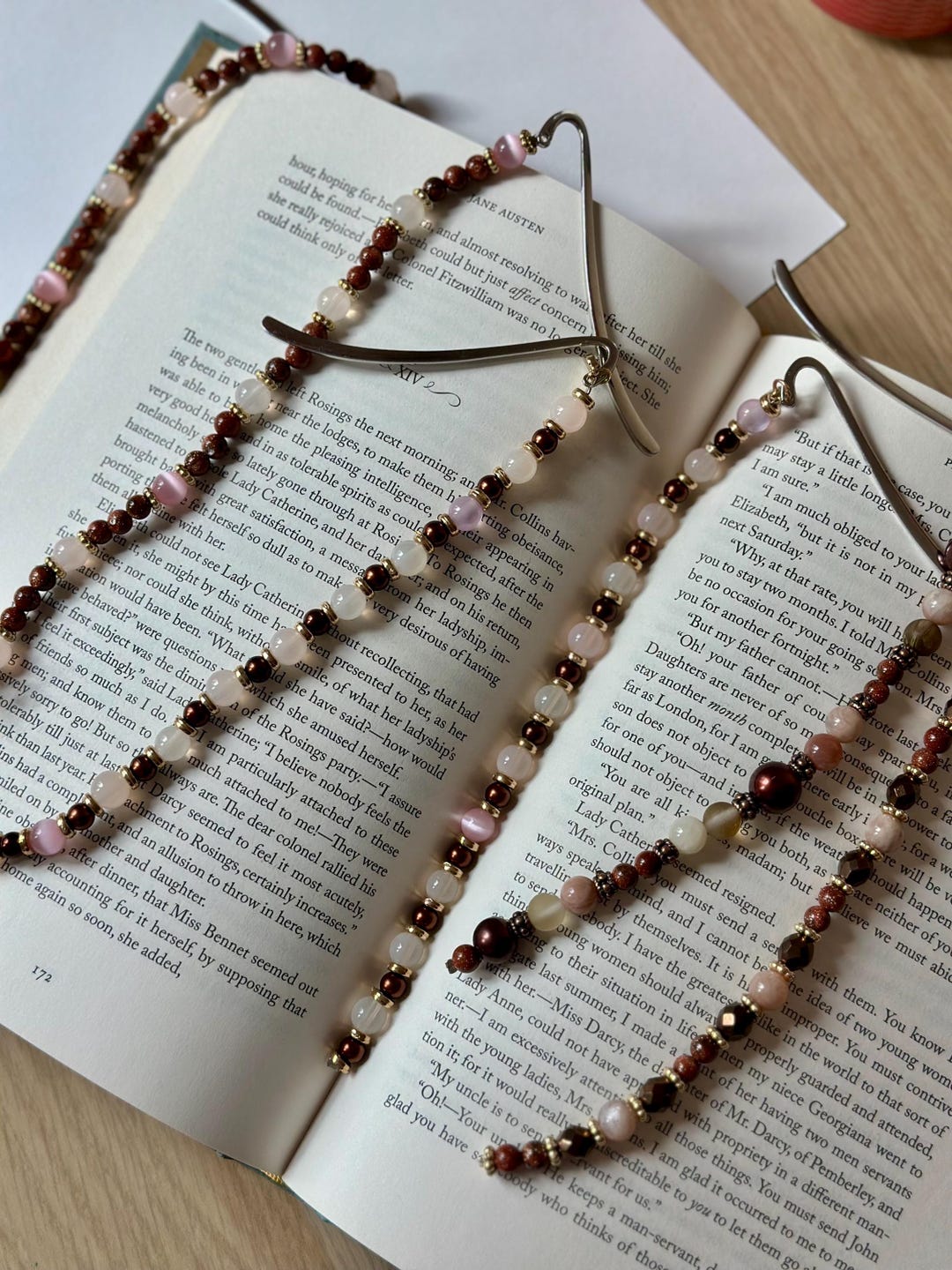 Beaded Hook Bookmark | Brown Glass Bead Bookmarks - Etsy