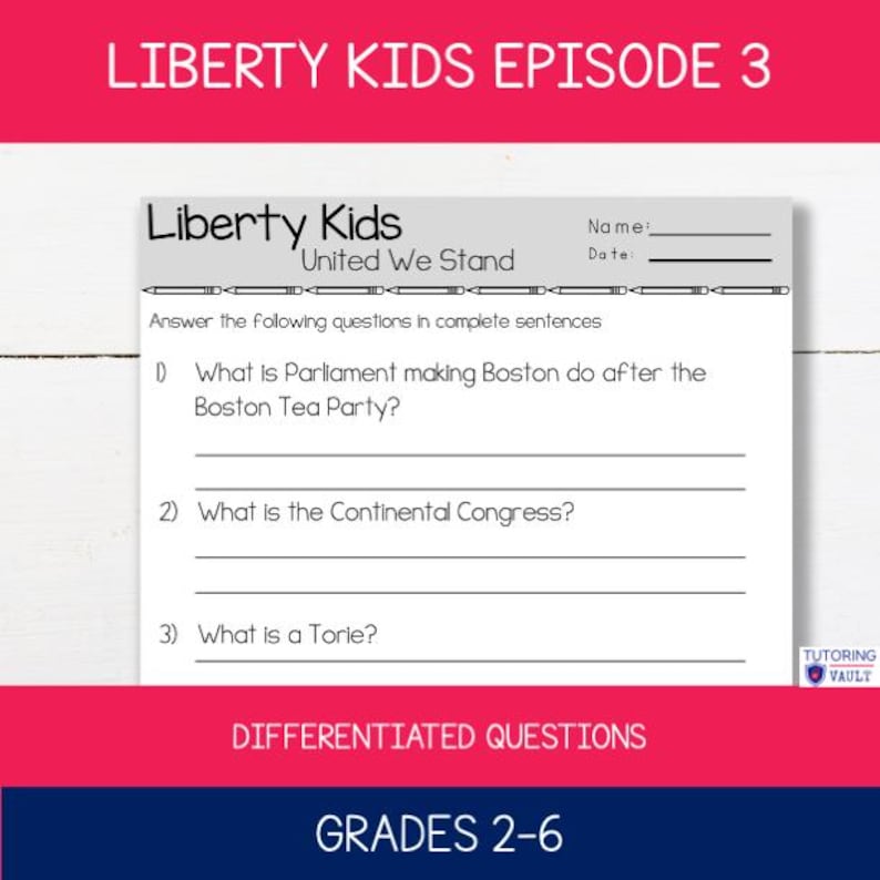 Liberty Kids Educational Episode 3 Study Sheets for Children - Etsy