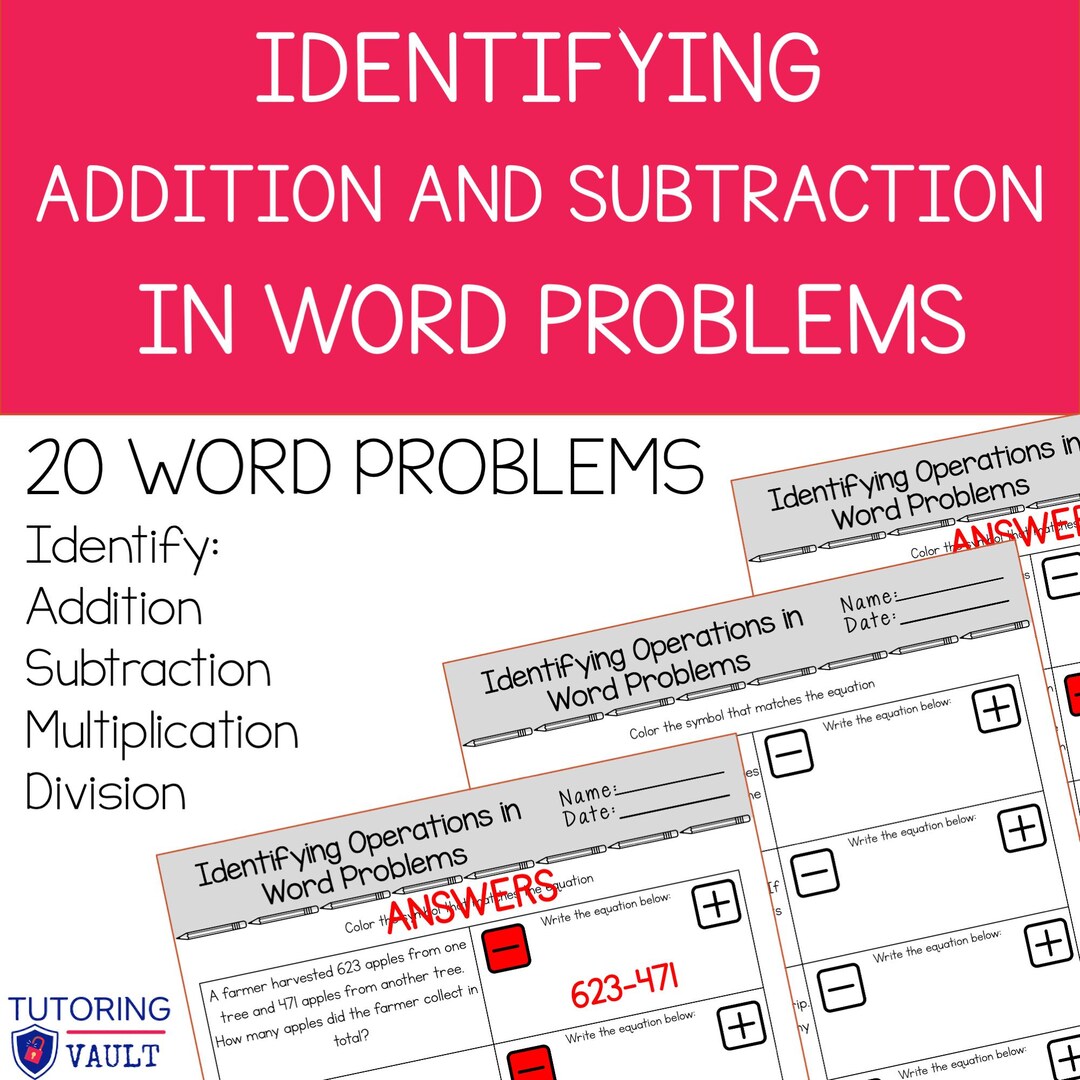 Addition and Subtraction Word Problem Solving Worksheet - Etsy