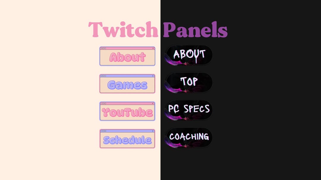 Custom Twitch Panels Black Live Stream Panel Pink Purple Panels Twitch Overlay Stream Dark ...