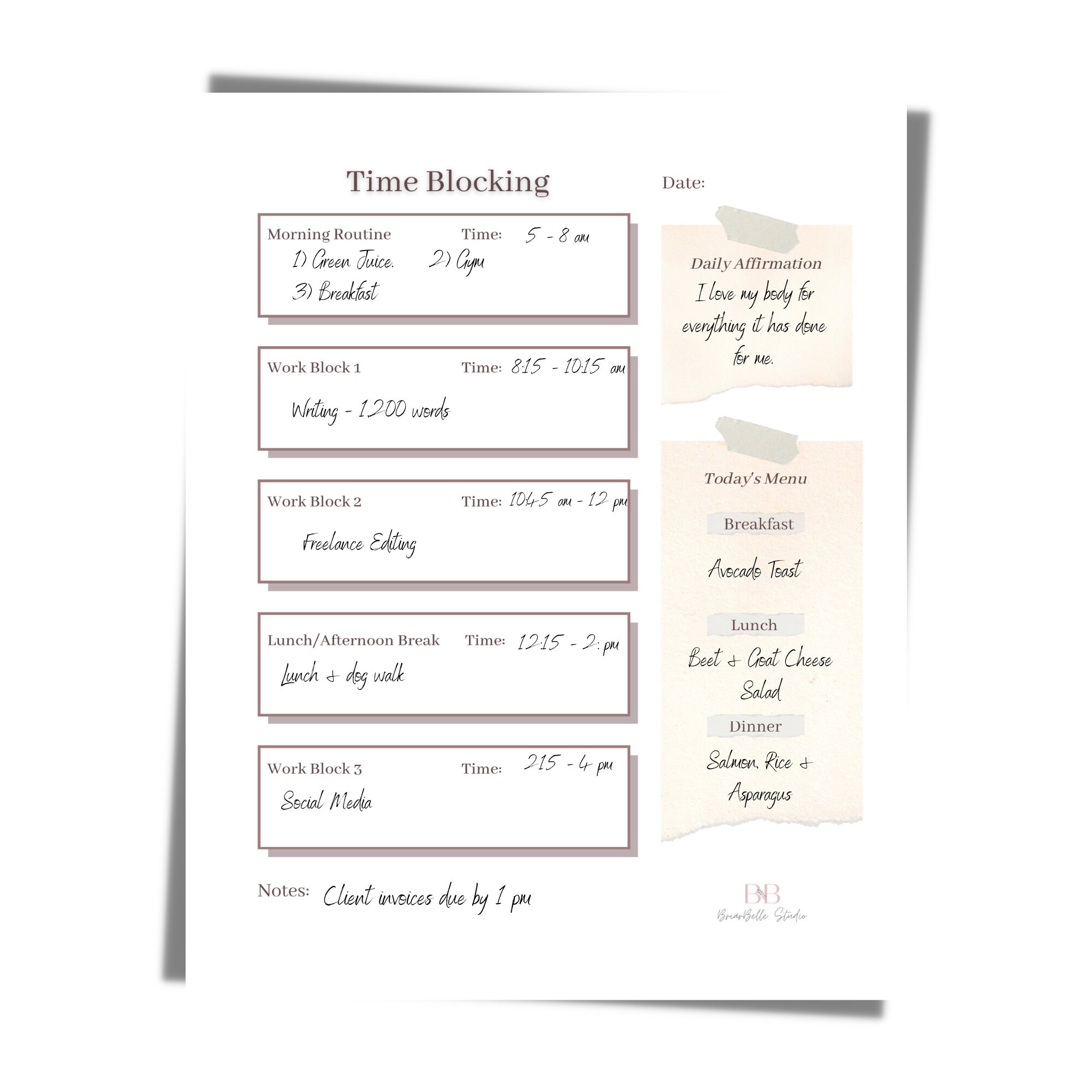 Time Blocking Day Planner Printable - Etsy