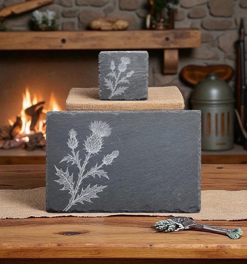 Thistle Slate Placemat & Coaster Set – Scottish Gift | Laser-etched ...