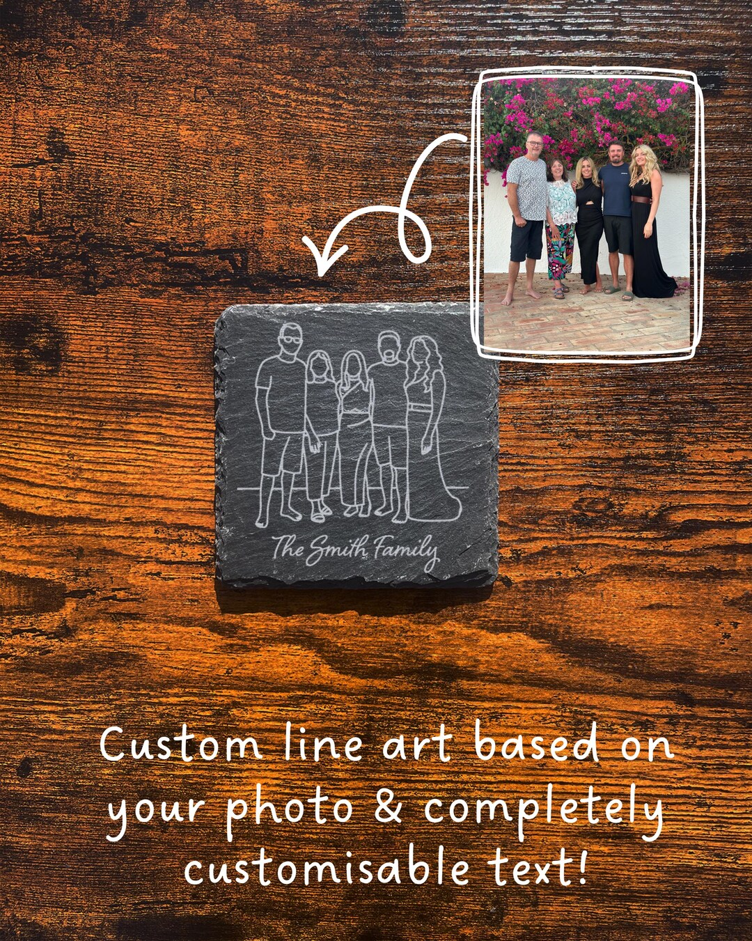 Custom Family Portrait Line Art - Personalised Slate Coaster - Custom ...