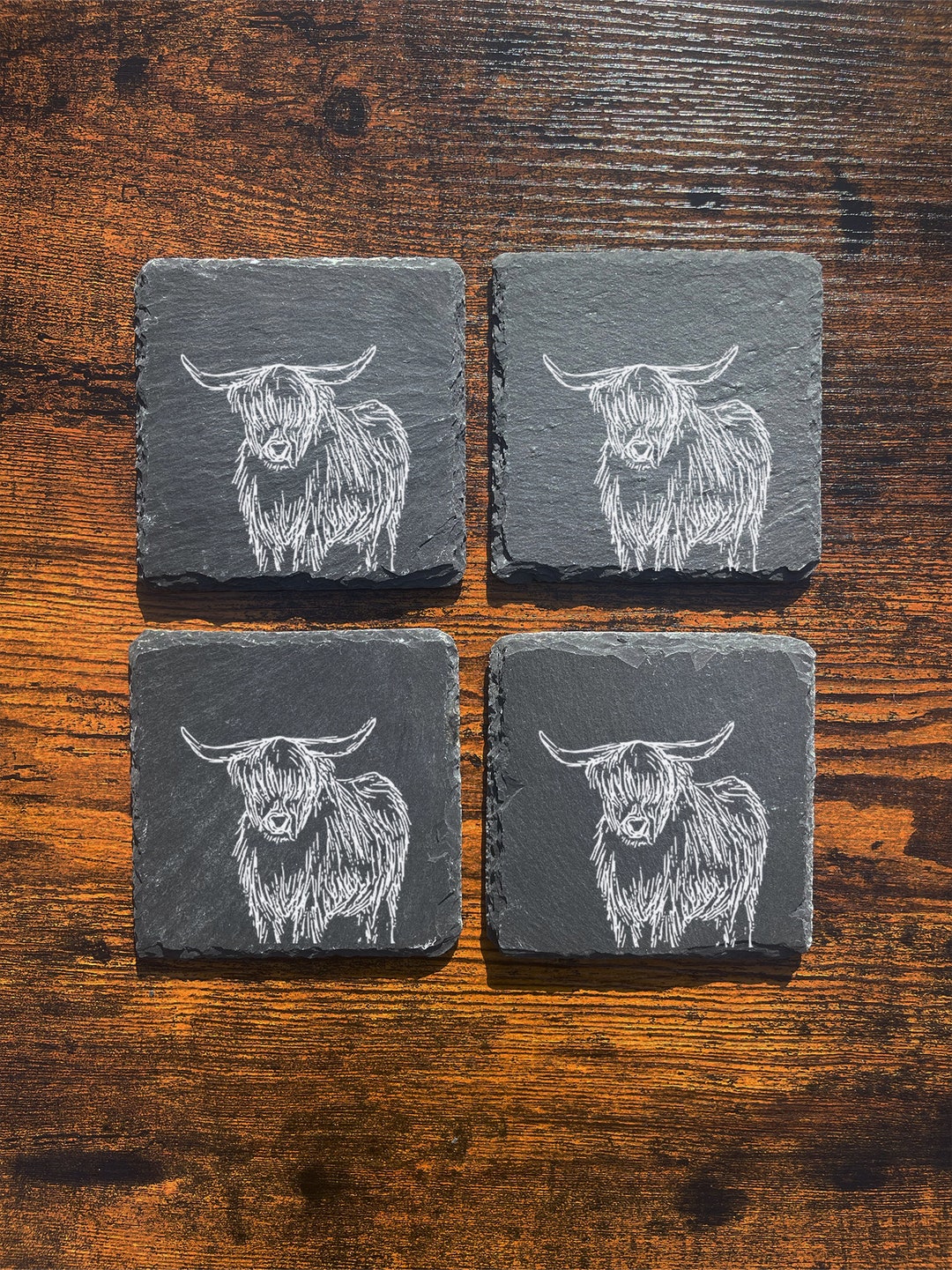 Highland Cow Slate Coasters - Set of 4 - Etsy