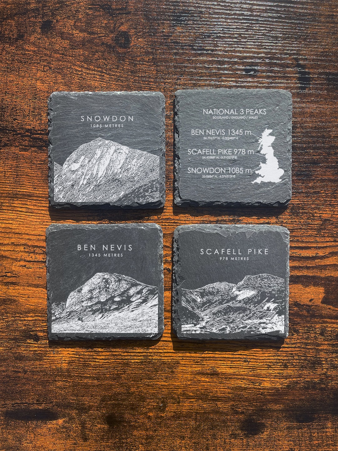 National 3 Peaks Slate Sketch Set - 4 Coasters - Ben Nevis / Snowdon ...