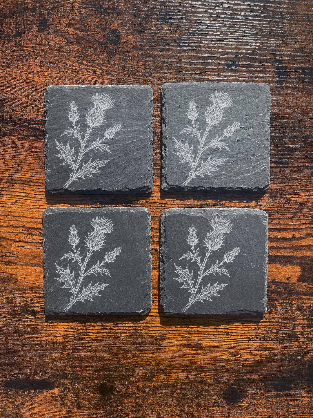 Thistle Sketch Slate Coasters - Rustic Slate Coasters [quantity ...