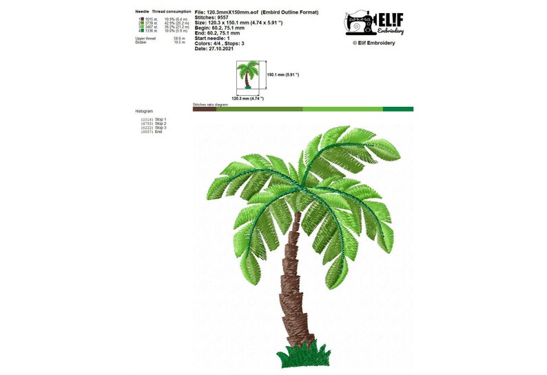 Tropical Palm Tree Embroidery Design Digitized File, Beach & Summer ...