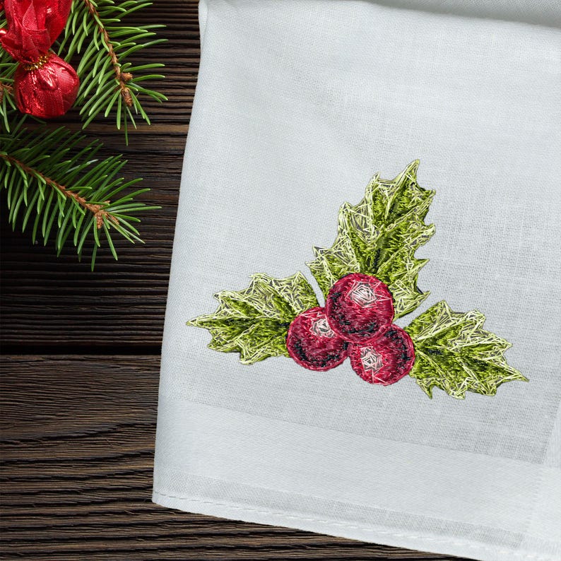 Christmas Holly Embroidery Design Holly Leaves & Berries in 2 Sizes ...