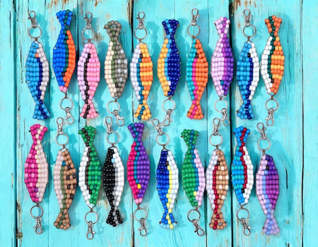 Beaded Fish Keychain: Colorful Pony Bead Bag Charm - Etsy