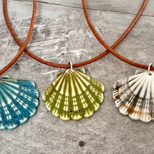 Shell Necklace, Ceramic Seashell Pendant, Beachy Jewelry, Boho Surfer ...