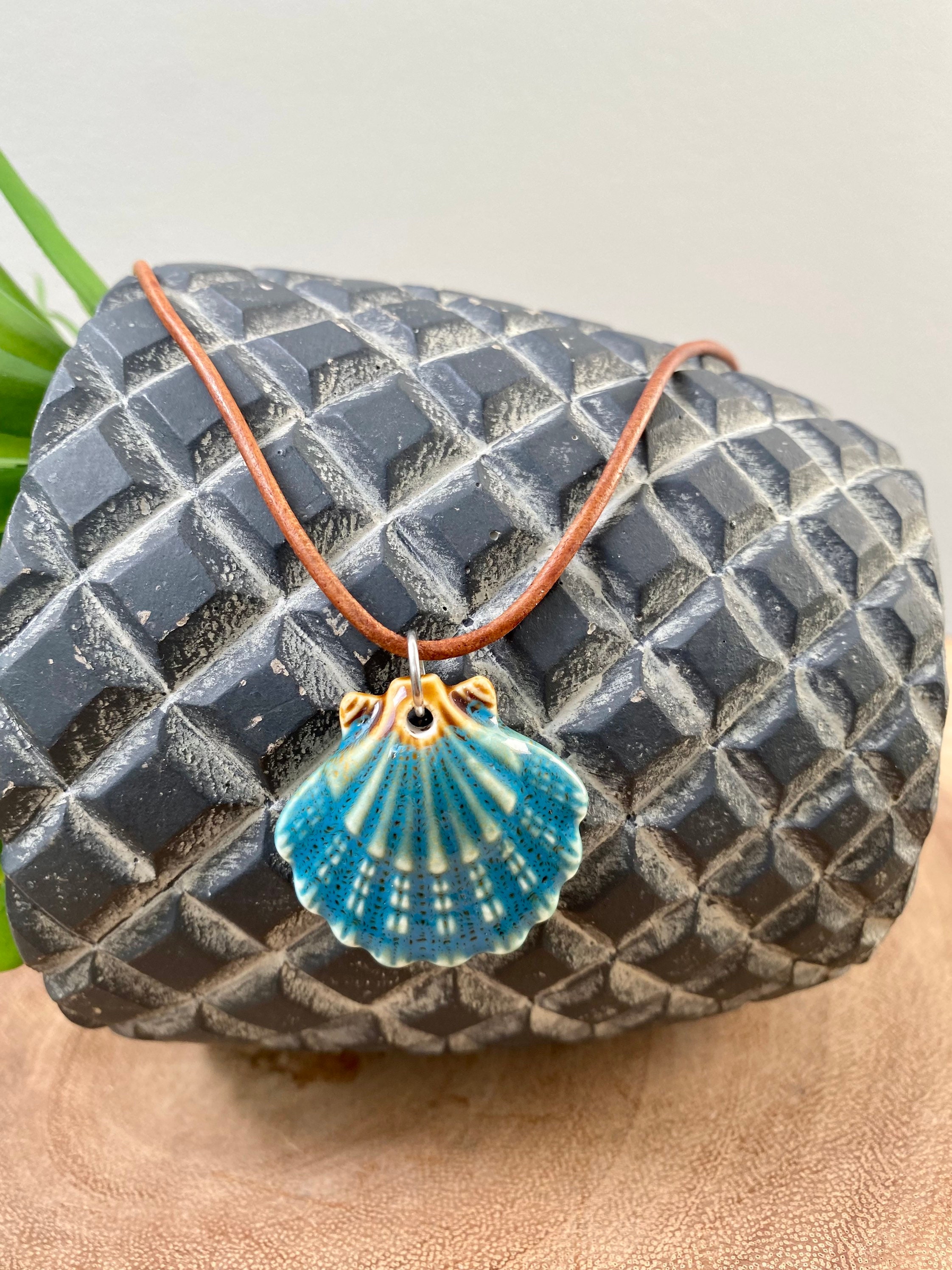 Shell Necklace, Ceramic Seashell Pendant, Beachy Jewelry, Boho Surfer ...