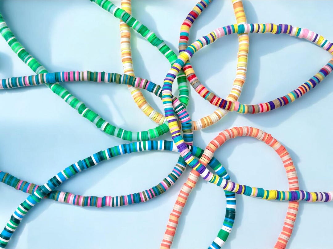Heishi Bead Surfer Necklace: Unisex Polymer Clay Beach Jewelry - Etsy