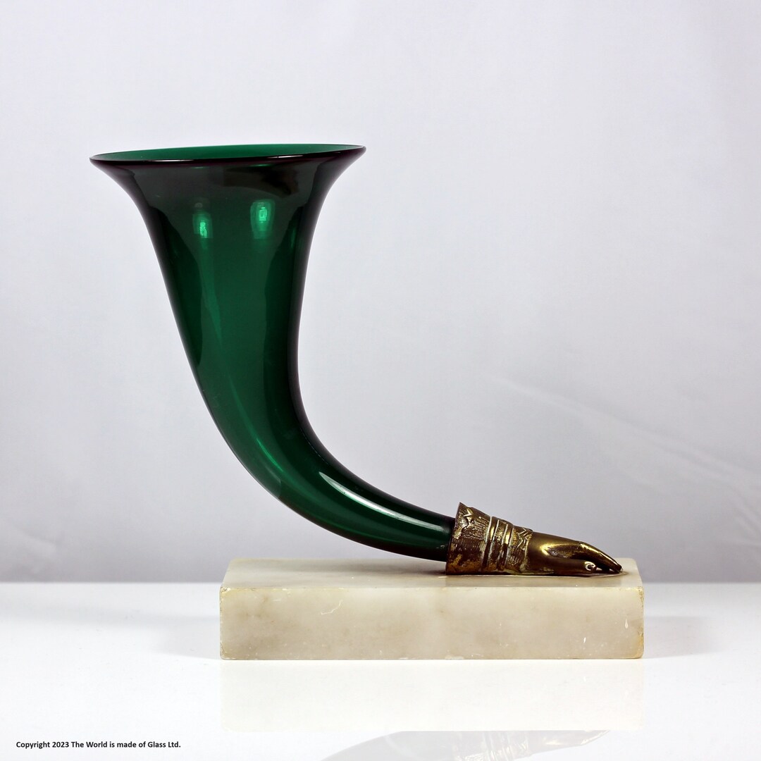 Victorian Bristol Green Glass Cornucopia Vase on a Marble - Etsy