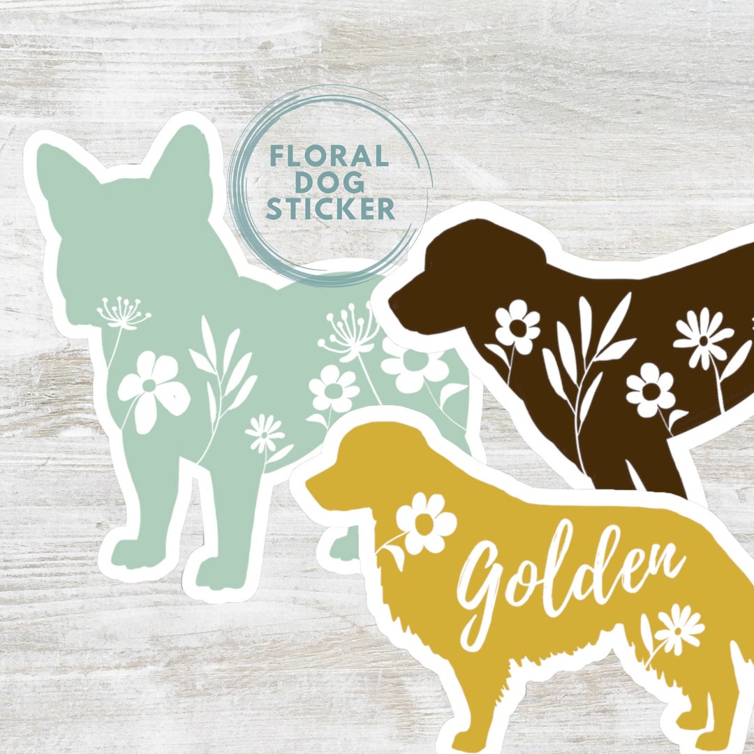 Floral Dog Vinyl Sticker Laptop Decal Water Bottle Sticker - Etsy