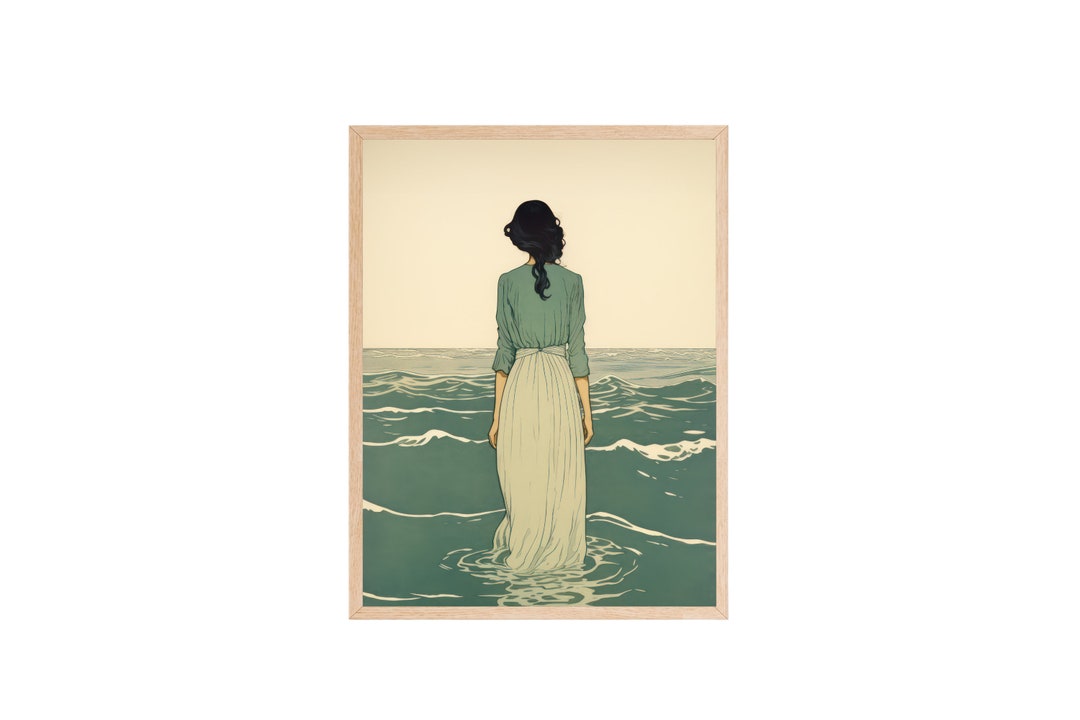 Eclectic Girl Staring at the Sea Art Print - Etsy