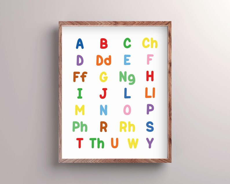 Three Welsh Educational Prints, Alphabet, Numbers and Shapes, Teacher ...