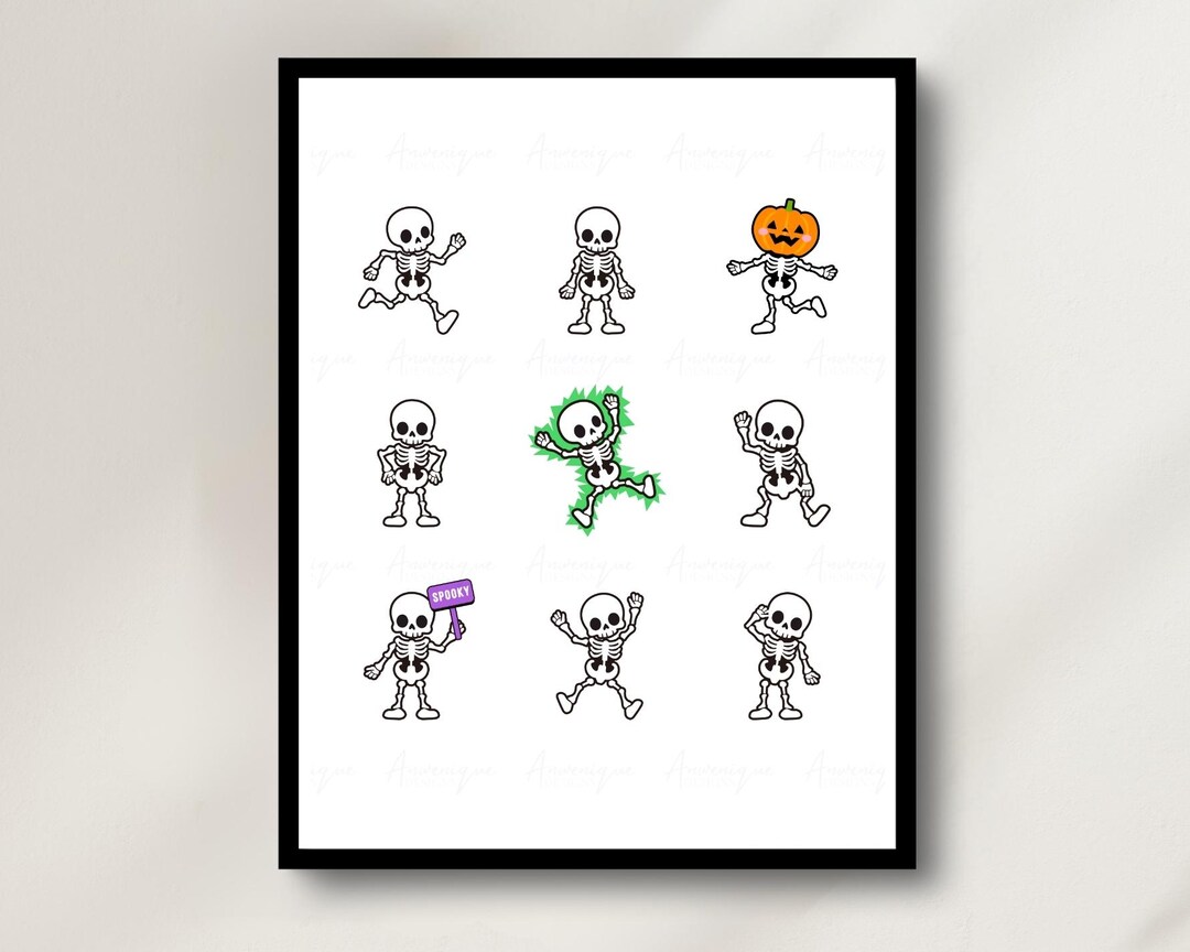 Printable Cute Skeletons Halloween Poster, Kids Nursery Playroom Wall ...