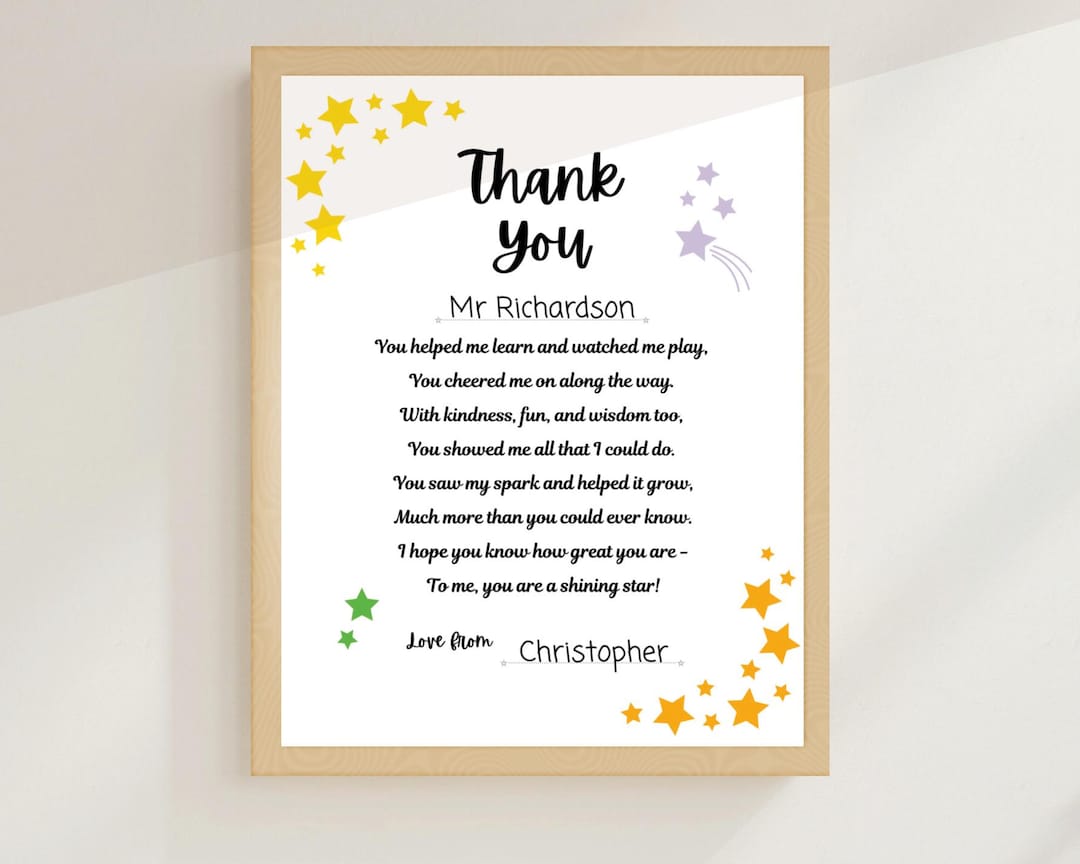 Teacher Gift Printable Thank You Poem Editable Teacher Appreciation ...