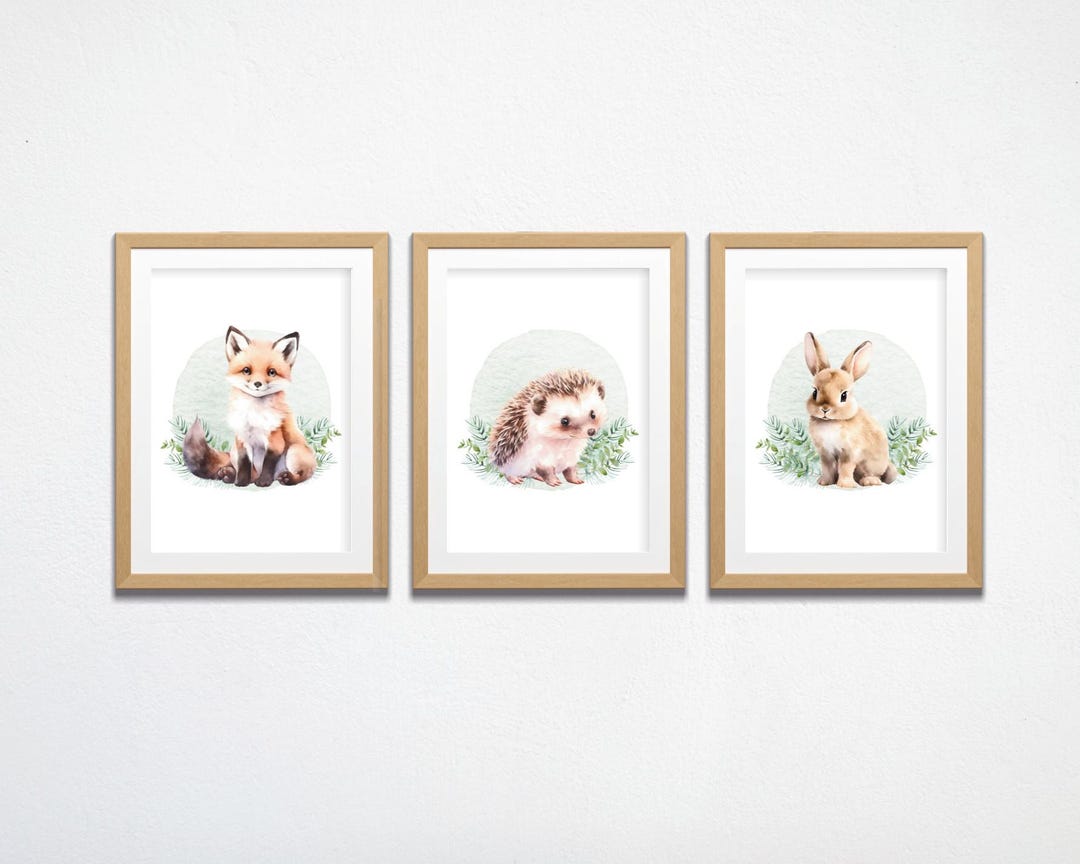 Printable Cute Woodland Animals Set of 3 Fox Hedgehog Rabbit ...