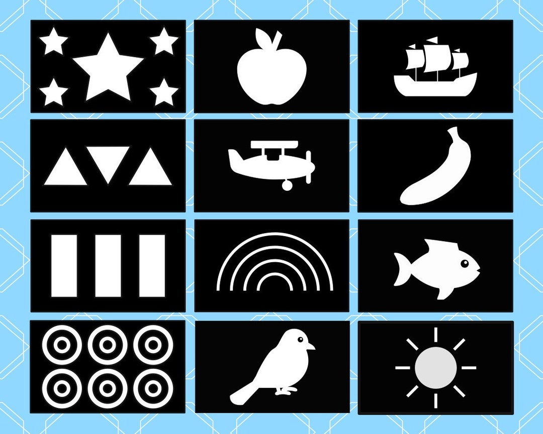 Baby Sensory Cards, Set 1, Black and White Sensory Cards, High Contrast ...