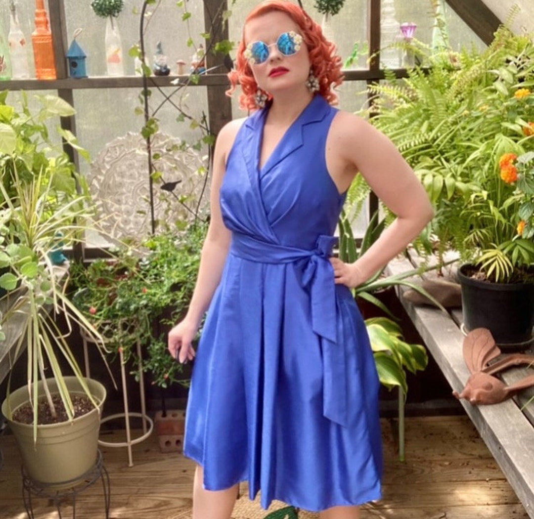 Vintage Shiny Blue Sleeveless Shirt Dress Sz 8 - Etsy