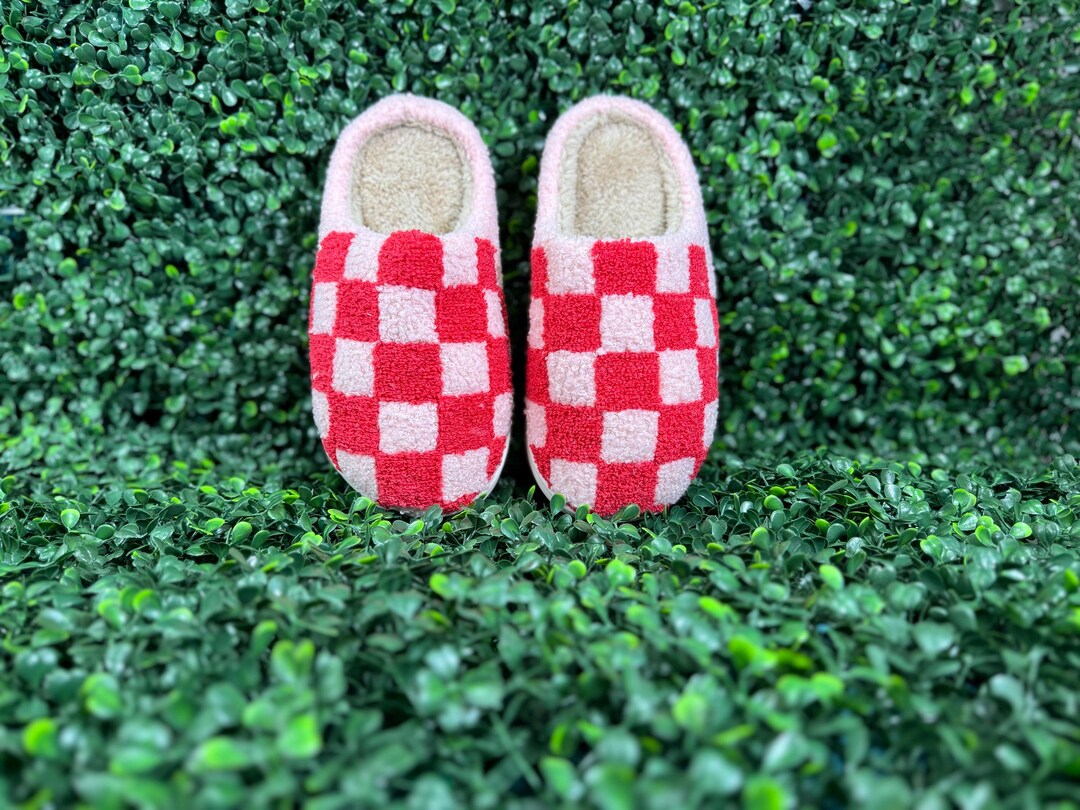 Pink Checkered Slippers - Etsy